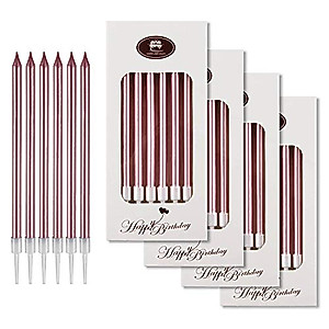 Beanlieve 24 Count Birthday Candles - Long Thin Cake Candles Slow Burning Candles for Birthday, Wedding, Lucky Party Decoration (Rose Gold)