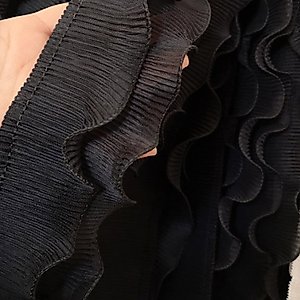 Lace Trim Ribbon, Vintage Lace Ribbon, 2 Yards 3.15" Ruffle Ribbon Trim Chiffon Elastic Lace Dress Collar Sewing Edging Crafts Home Table Curtain Decoration (Color : Wit) (Color : Black)