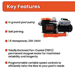 BLACK+DECKER Variable Speed Pool Pump Inground with Filter Basket, 1.5 HP