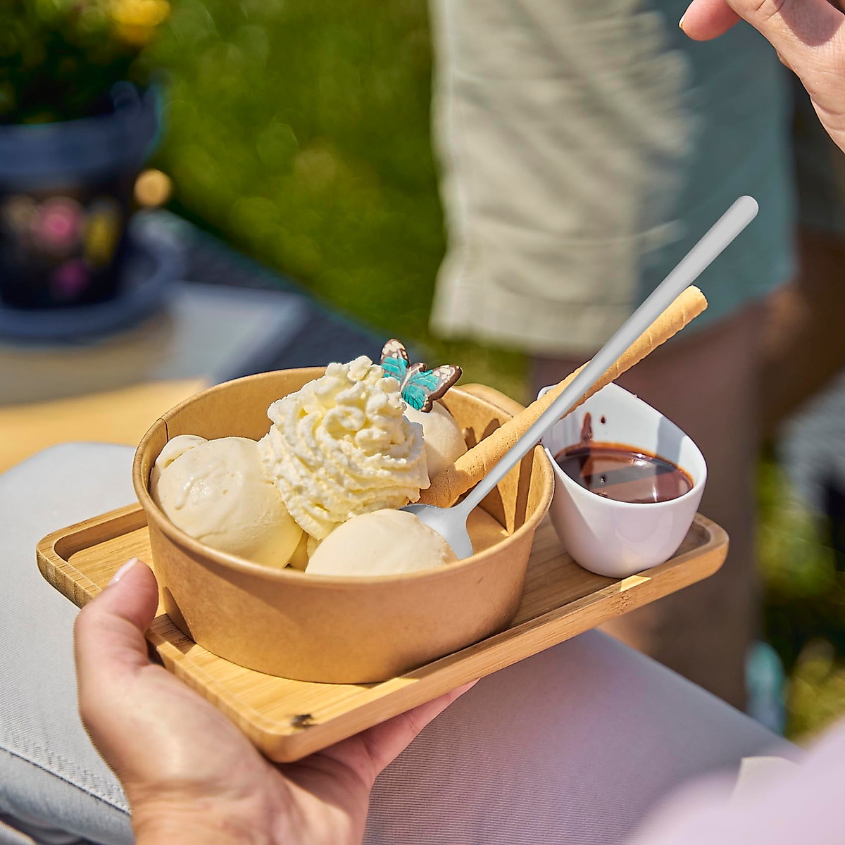 3 Pack Coffee Spoons, Round Dessert Spoons, Stainless Steel Tea Spoons, Soup Spoons, Small Spoons Set for Chocolate, Cake,Ice Cream (3, Silver)