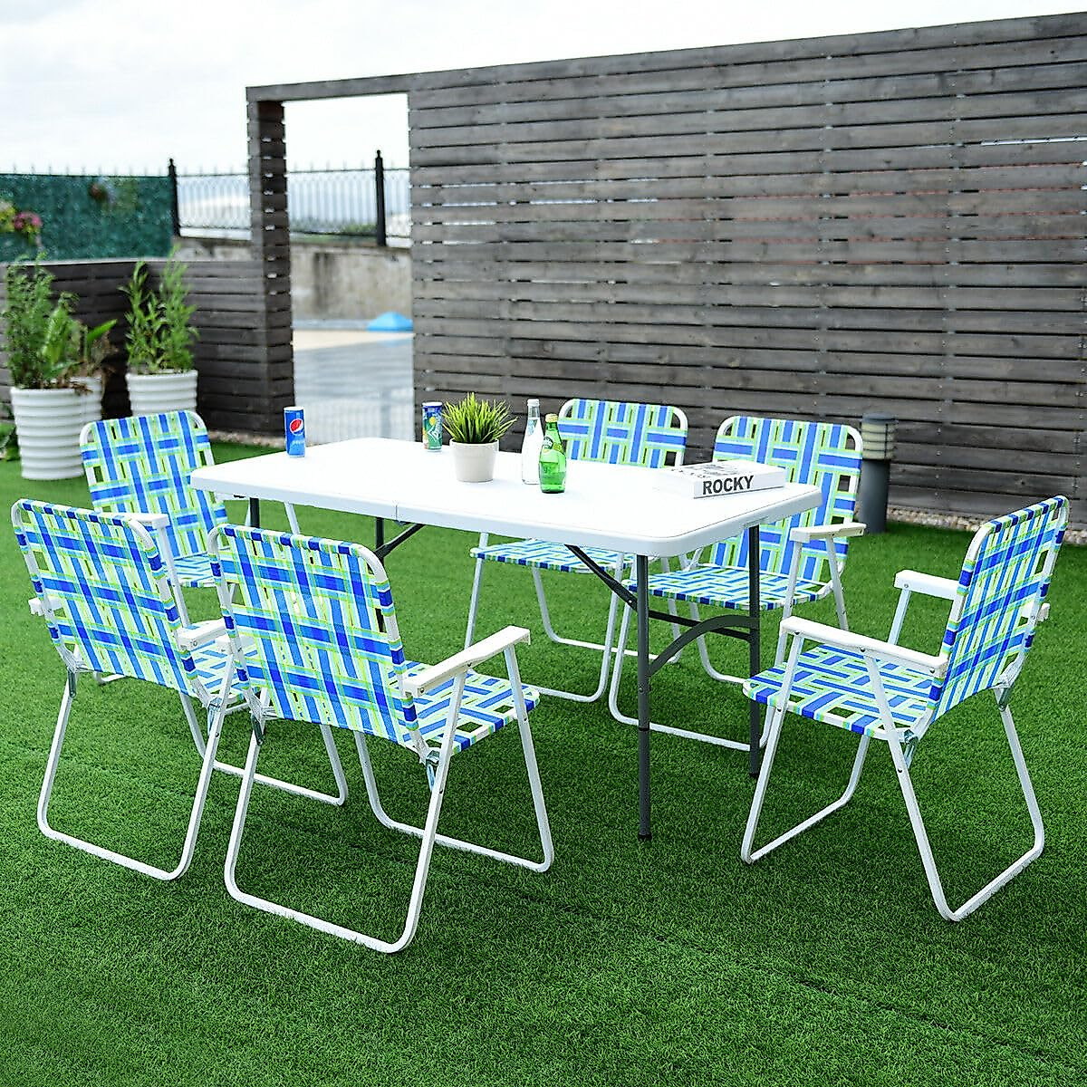 COSTWAY 6pcs Folding Beach Chair Camping Lawn Webbing Chair Lightweight 1 Position Blue