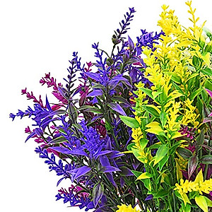 Shiny Flower Artificial Lavender Flowers Bouquet, 8 Bundles Outdoor Fake Shrubs UV Resistant Lifelike Greenery Bushes for Home Kitchen Garden Wedding Outdoor Indoor Porch Box Decorations (Mix)