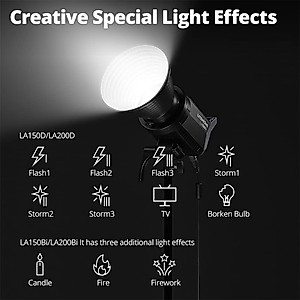 Godox LA200Bi Video Light, 230Ws 2800K-6500K Bi-Color LED Light, CRI 96+ TLCI 97+,11 FX Effects,Support Godox Light APP for Studio Portrait Photography