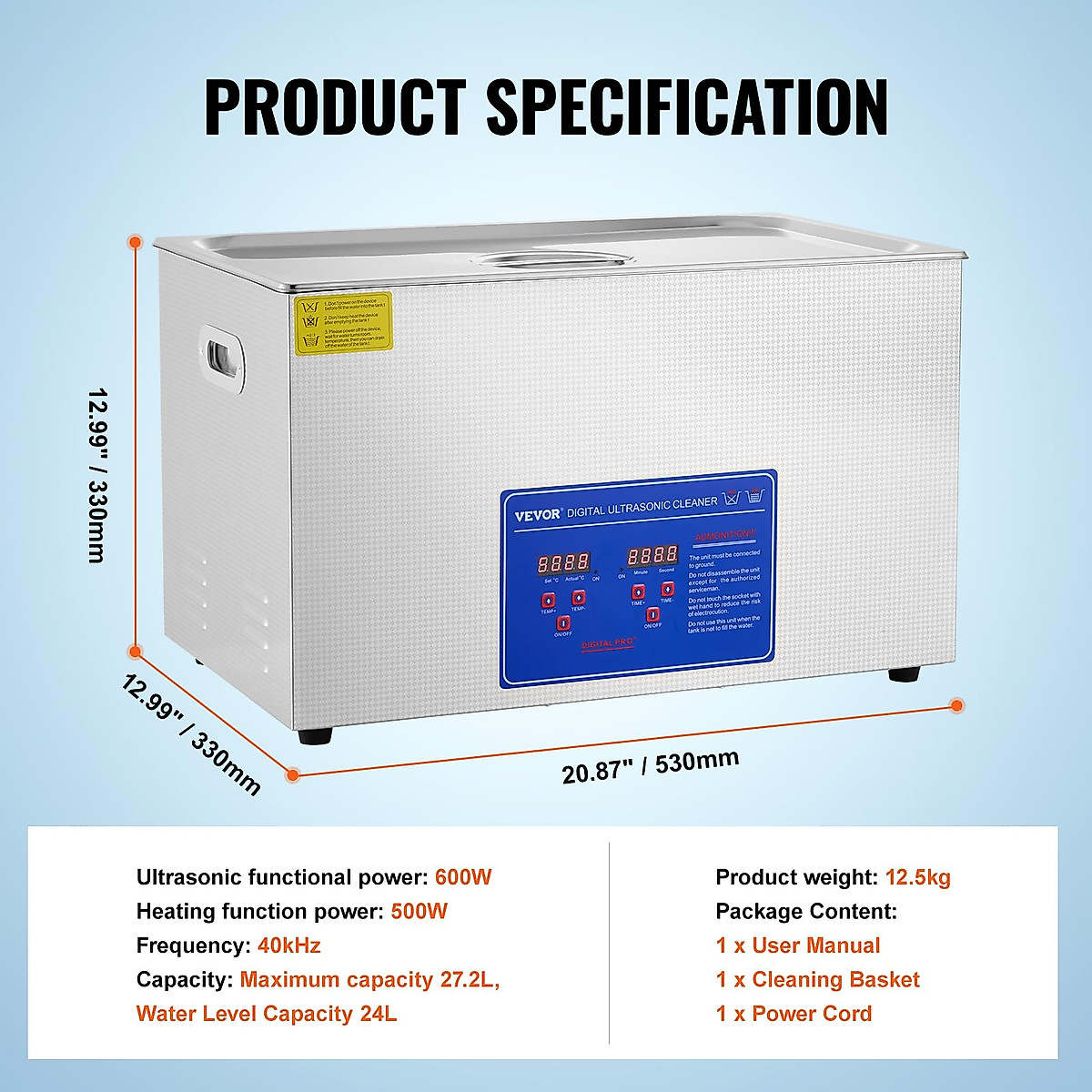 VEVOR 30L Industrial Ultrasonic Cleaner with Digital Timer&Heater 40kHz Professional Large Ultrasonic Cleaner Total 1200W for Wrench Tools Industrial Parts Mental Instrument Apparatus Cleaning