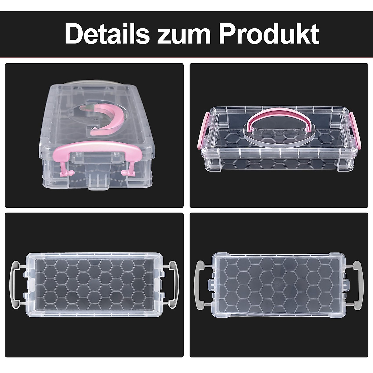 Anstore Storage Bins with Lids, 2 x 3 Tier Stackable Clear Plastic Storage Bins, Storage Container with Handle for Home, Office Supplies and Craft organization and Storage(Pink&Grey)