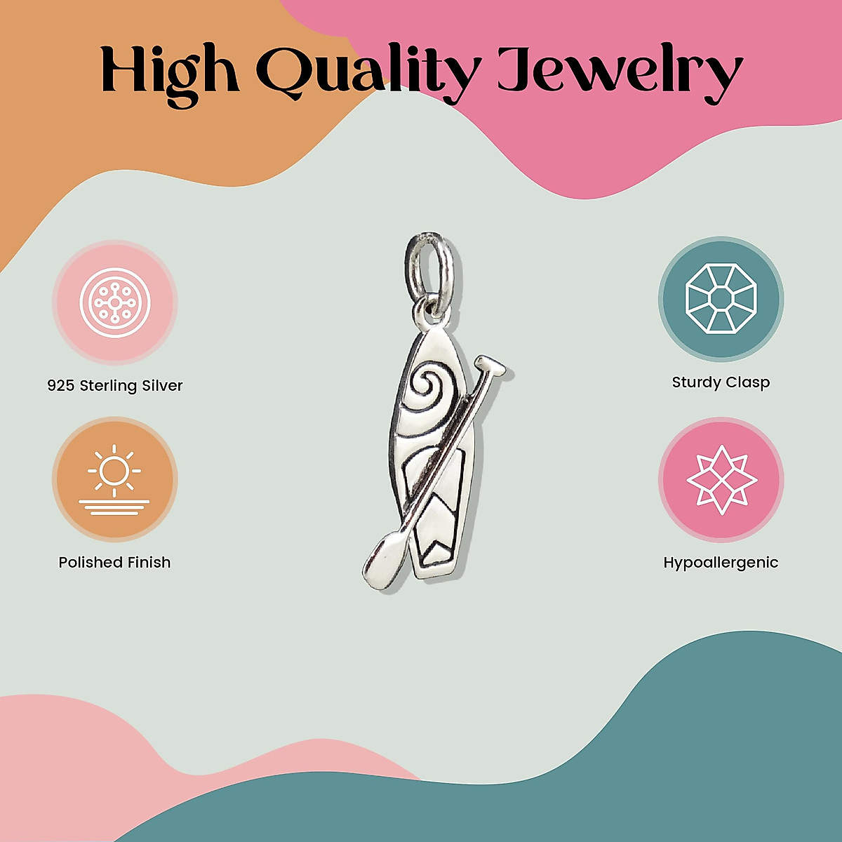 FashionJunkie4Life Sterling Silver Paddle Board Accessories Necklace, 18" Cable Chain, Paddleboarding | Birthday Gifts for Women and Men