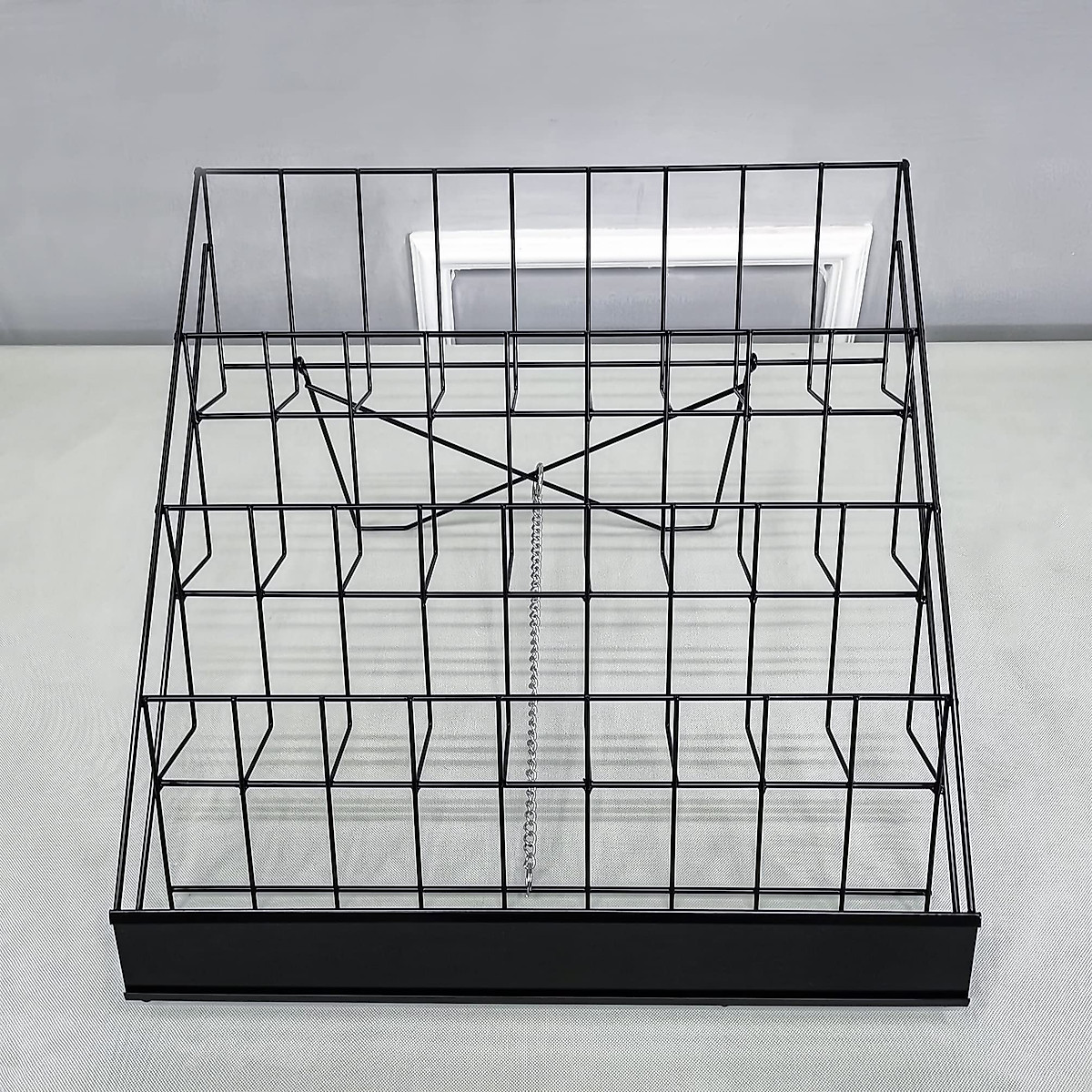 FixtureDisplays® 4-Tiered Book Signing Rack, CD Display, 18" Wire Rack for Tabletop Use, 2.5" Open Shelves, with Header - Black 119362-FBA