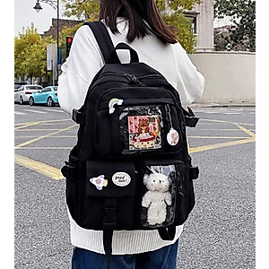 HUIHSVHA Kawaii Backpack, Aesthetic School Laptop Bag With Pin Accessories, Travel Daypack Bookbag for Teens Girls Students