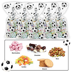 100 Pieces Soccer Goodie Bags, Football Treat Bags Party Favors Clear Candy Cello Bags with Sliver Twist Ties, Football Birthday Party Supplies for Boys Kids Team Gift Snack Bags