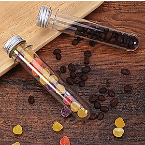 LASSUM 10 Pack 40ml Clear Plastic Test Tubes with Screw Caps Multi- Purpose Plastic Vials Containers for Scientific Experiments, Party, Decorate The House, Candy Storage