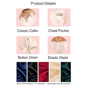 SWOMOG Mens Silky Satin Pajamas Set Short Sleeve Pjs Button Down Sleepwear Top & Long Pants Red XX-Large