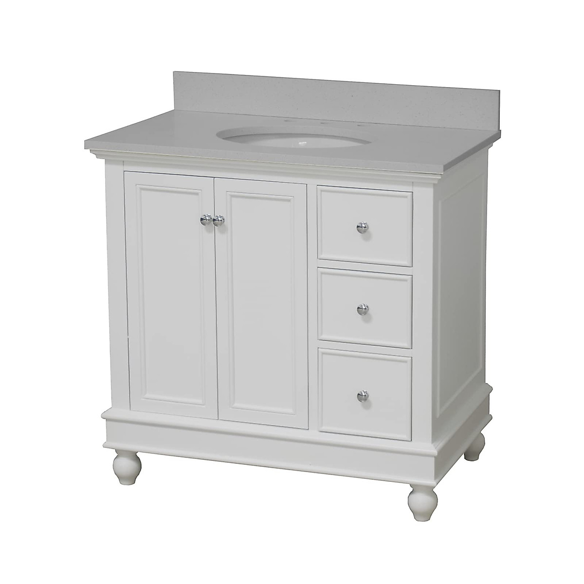 Bella 36-inch Bathroom Vanity (Quartz/White): Includes White Cabinet with Stunning Quartz Countertop and White Ceramic Sink