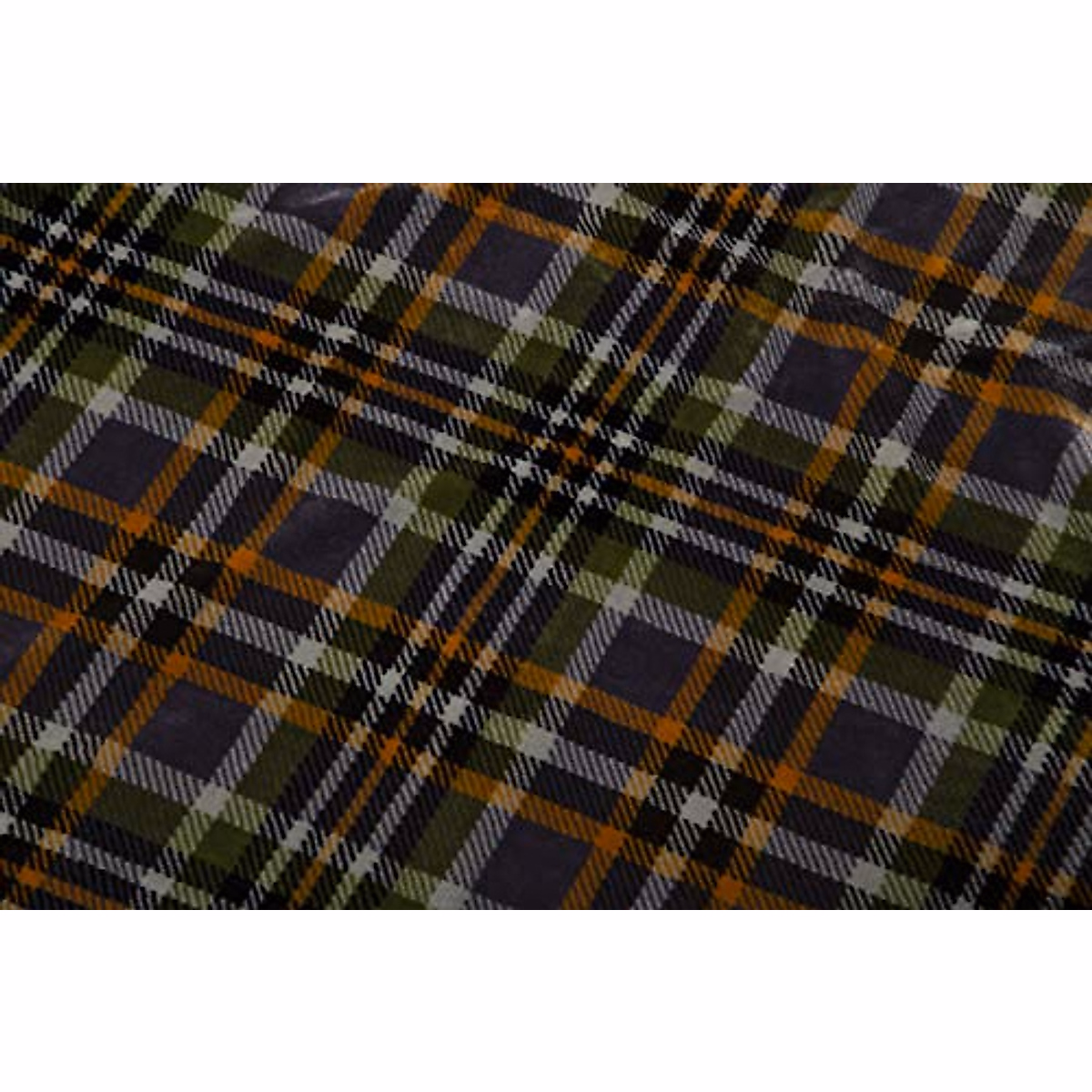 Carstens Orange Sage Striped Plaid Sherpa Throw Blanket 54" x 68"