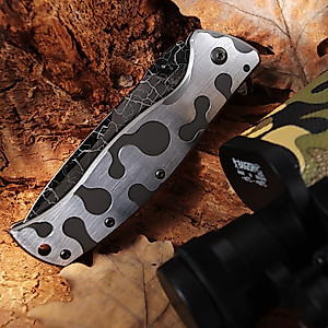 Grand Way Pocket Knife - Camo Folding Knifes for Outdoor Military Utility Tactical Survival - Flip EDC Self Defense Knofe - Best Knives for Camping Army Work Hiking -Cool Birthday Gifts for Men 01297