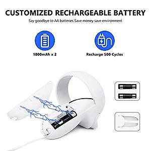 VR Charging Station for Oculus Quest 2/Meta Quest 2, Charging Dock Supports LED indicator/Simultaneously Magnetic Charging Headset and Touch Controller, with 2 Rechargeable Batteries and USB-C Charger