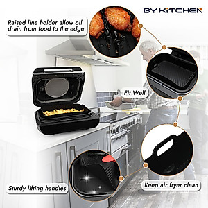 BYKITCHEN Reusable Air Fryer Silicone Liners for Ninja FG551/DG551/IG651 Foodi Smart XL Indoor Grill, Rectangle Silicone Air Fryer Liners for Ninja XL Grill Air Fryer, Ninja Foodi Grill Accessories