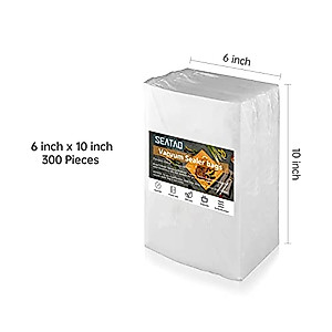 SEATAO 6” X 10” 300 Count Vacuum Sealer Bags，precut Pint, Ideal for Food Saver, BPA Free, Commercial Grade, Great for Storage, Meal Prep and Sous Vide