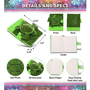 DolliBu Sea Turtle Plush Notebook - Sea Turtle Stuffed Animal Girls and Boys Writing Journal, Cute Stationery Notebook, Plush Sea Turtle Notebook Toy with 80 Pages of Writing Journal - 4.5x5.75 Inches