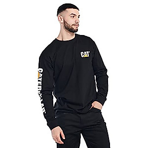 Caterpillar Men's Trademark Banner Long Sleeve Tee Shirts with Center Back Neck Wire Management Loop and CAT Logo, Black, X Large