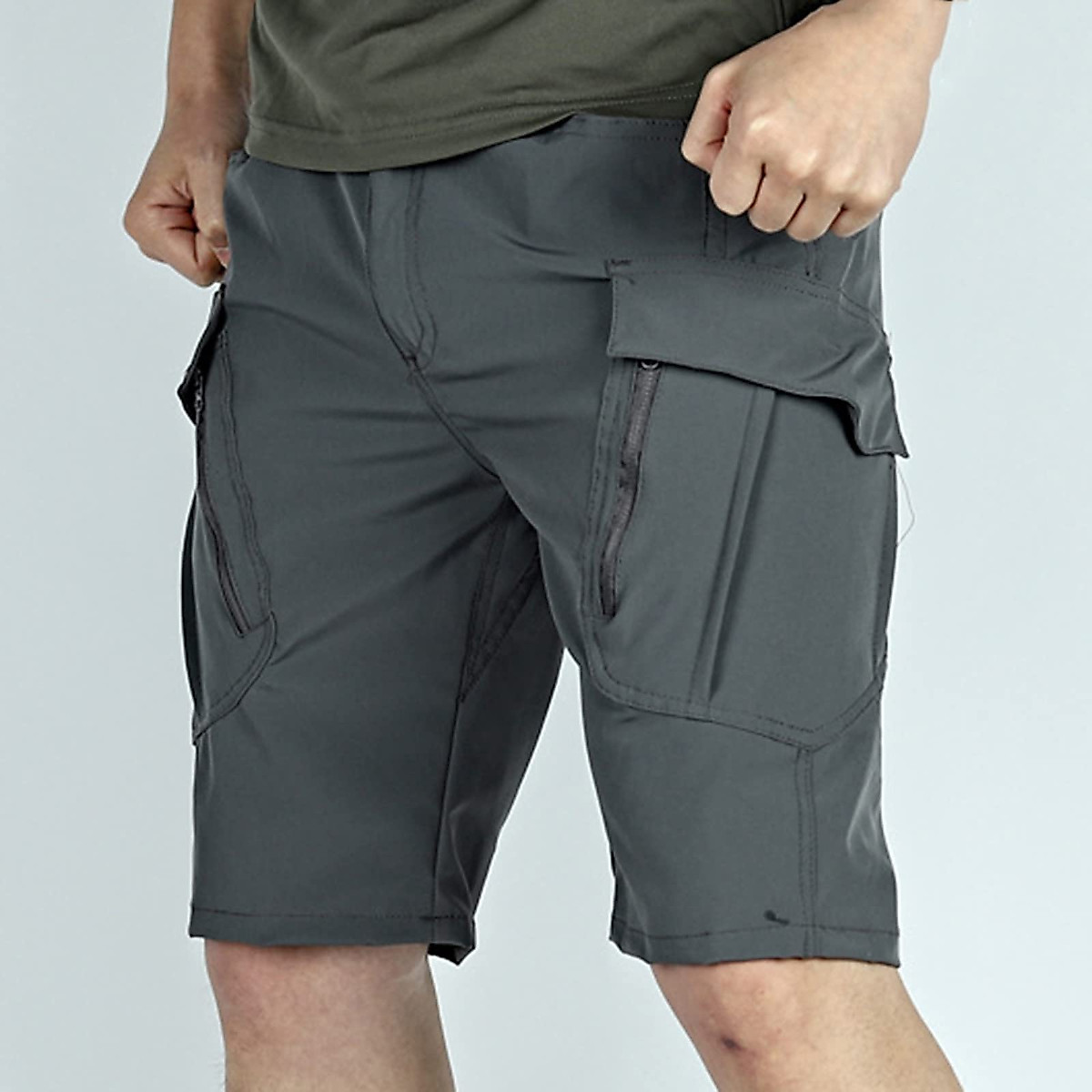 Mens Work Shorts Cargo Camo Mens Shorts Classic Fit Elastic Waist Waistband Cargo Shorts Multi Pockets Summer Wrinkle-Free Tooling Shorts Men's Long Cargo Shorts Gray XL