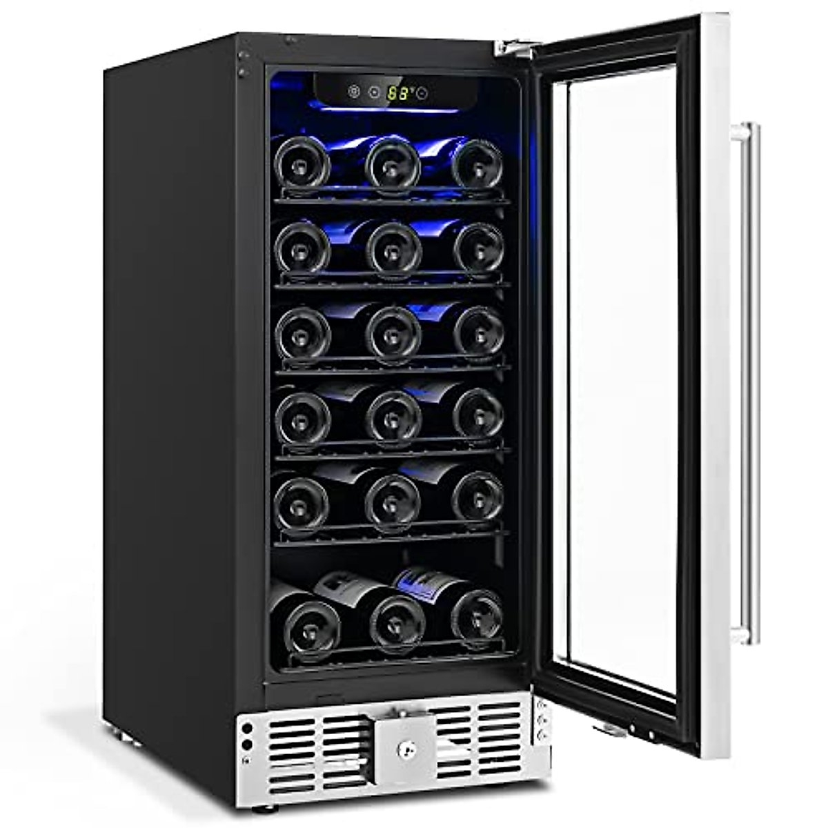 LDAILY 15” Wine & Beverage Cooler, Built-in/Freestanding Wine Refrigerator w/Temperature Memory, Dual-Layer Tempered Glass Door, Lock & Keys, Under Counter Mini Fridge for Soda, Beer, Wine, Bar