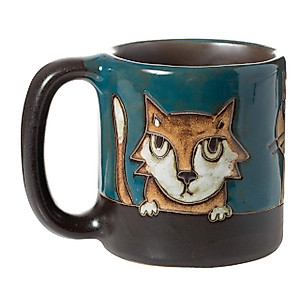 Mara Stoneware Teal Cats Kittens Kitties 16oz Handcrafted Mug
