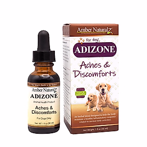 Amber NaturalZ Adizone Herbal Supplement for Dogs | Canine Herbal Supplement for Occasional Soreness, Stiffness, Aches and Discomfort | 1 Fluid Ounce Glass Bottle | Manufactured in The USA