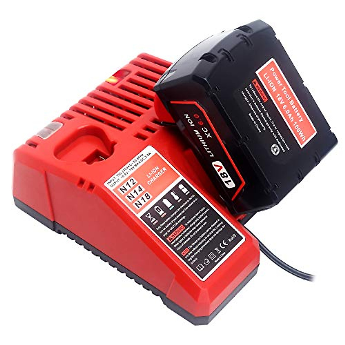 Yongcell M18 & M12 Lithium Ion Battery Charger Compatible with Milwaukee 12V-18V Li-ion Battery 48-11-2420 48-11-2440 48-11-1820 48-11-1840 48-11-1850 48-11-2401 48-11-1890 Yongcell M18 & M12 Lithium Ion Battery Charger Compatible with Milwaukee 12V-18V L