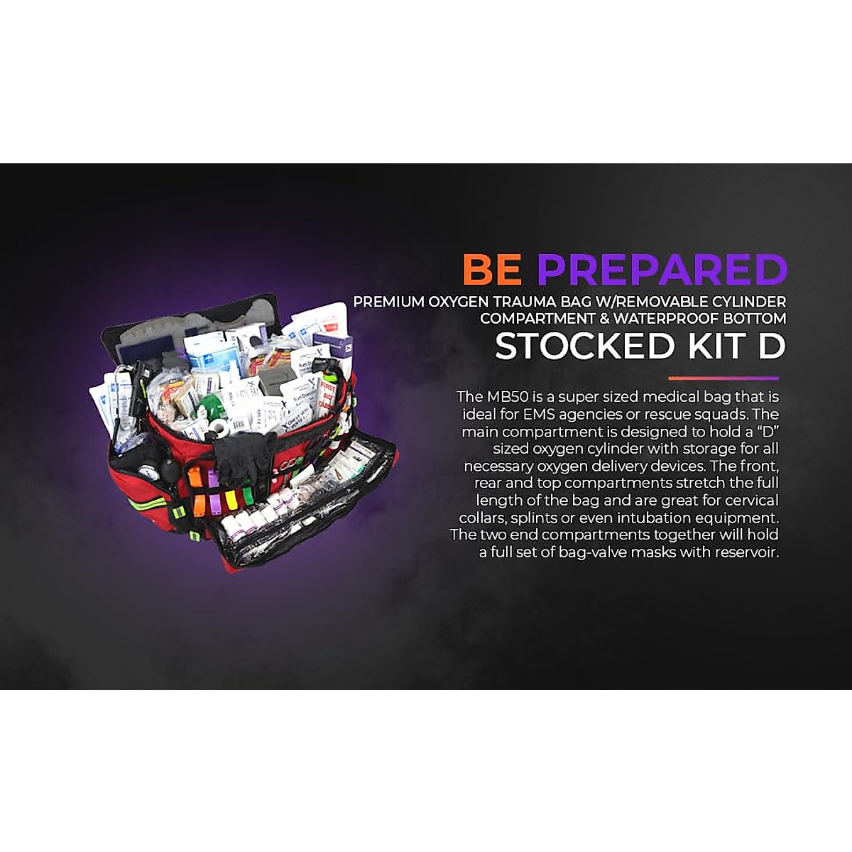 Lightning X MB50 Breathing & Trauma Stocked Gear Bag w/Fill Kit for First Responder EMT - Red