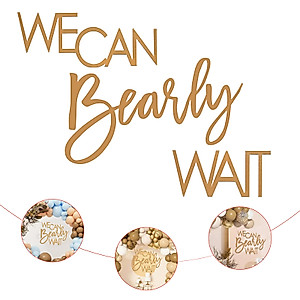 We Can Bearly Wait Sign Teddy Bear Baby Shower Decoration Backdrop Brown Wooden Banner for Gender Reveal Party (Girl Boy Baby) Theme Party Background