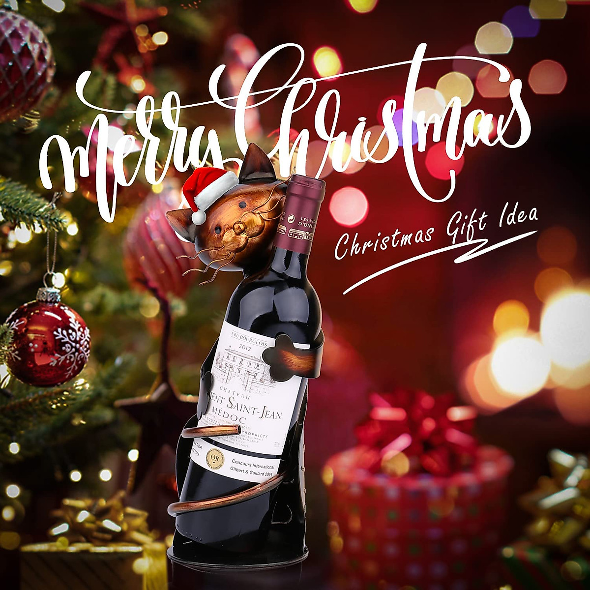 Tooarts Cat Shaped Wine Holder Wine Rack shelf Metal Sculpture Practical Home decoration Crafts