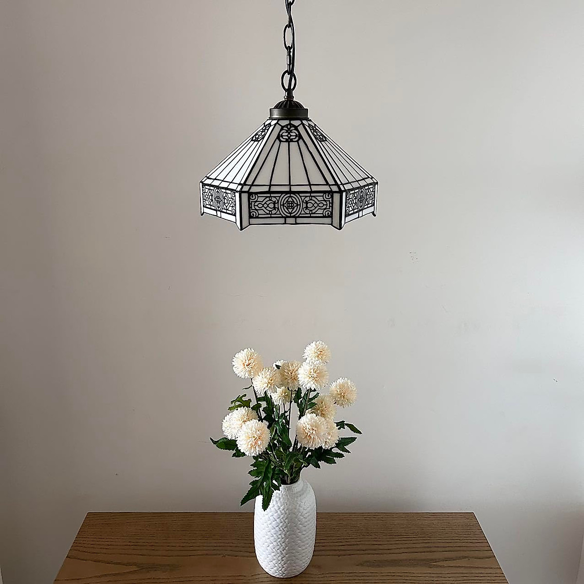 enjoy decor lamps Tiffany Pendant Lighting White Hexagon Stained Glass Hanging Lamp LED Bulb Included for Dining Room Island Kitchen Living Room 12”W*12”D*60”H