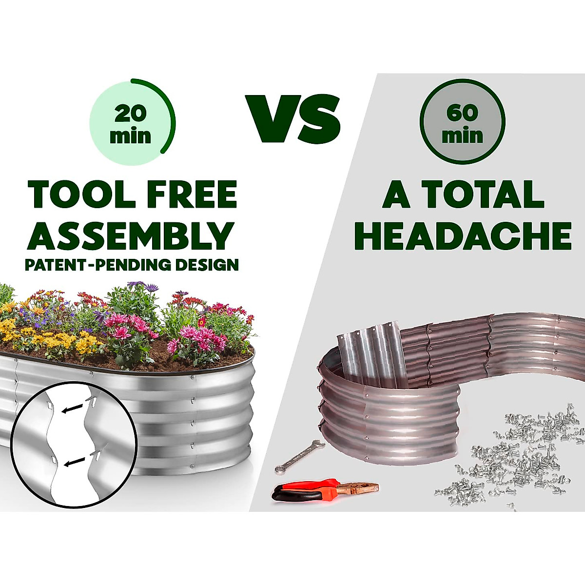 Galvanized Raised Garden Beds Outdoor // 4×2×1 ft Planter Raised Beds for Gardening, Vegetables, Flowers // Large Metal Garden Box (Silver) // Patent Pending Tool-Free Assembly