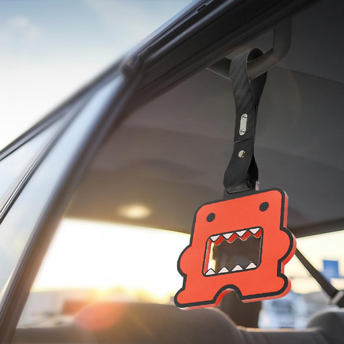 Q1-TECH, JDM Tsurikawa Ring Japanese Subway Train Bus Car Handle Cute Anime Cartoon Handle Hand Strap Rear Front Bumper Warning Rings Drift Charm Drift Car Accessory (Domo-ORCF)