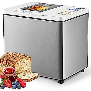 KBS 19-in-1 Compact Bread Machine with Dual-Heaters, 1.5LB Stainless Steel Auto Bread Maker with 2 Loaf sizes & 3 Crust Colors, Nonstick Pan, 15H Delay Timer & Keep Warm Set, Oven Mitt and Recipes