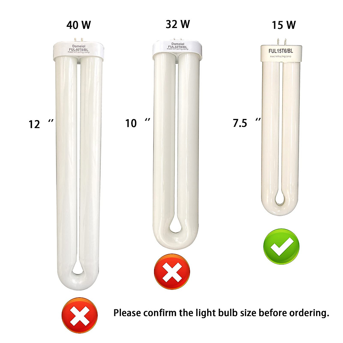 2 Pack FUL15W BL (BF-35) Fluorescent Black Light Bulb Replacement Compatible Flowtron BK-15D,Hemiua Zap T6 Pro,BlackFlag BB-15WHT,Stinger U/V15, FP15, TZ15, U Shaped Twin Tube Bulb for T6 T8 T9