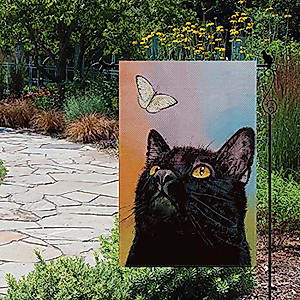 Gormcore Welcome Cute Black Cat Garden Flag Spring Summer Butterfly Garden Flag Vertical Double Sided Rustic Farmland Burlap Yard Lawn Outdoor Decor 12.5x18