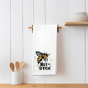 Bee-otch Bumble Bee Microfiber Kitchen Bar Hand Towel, Funny Gift for Women