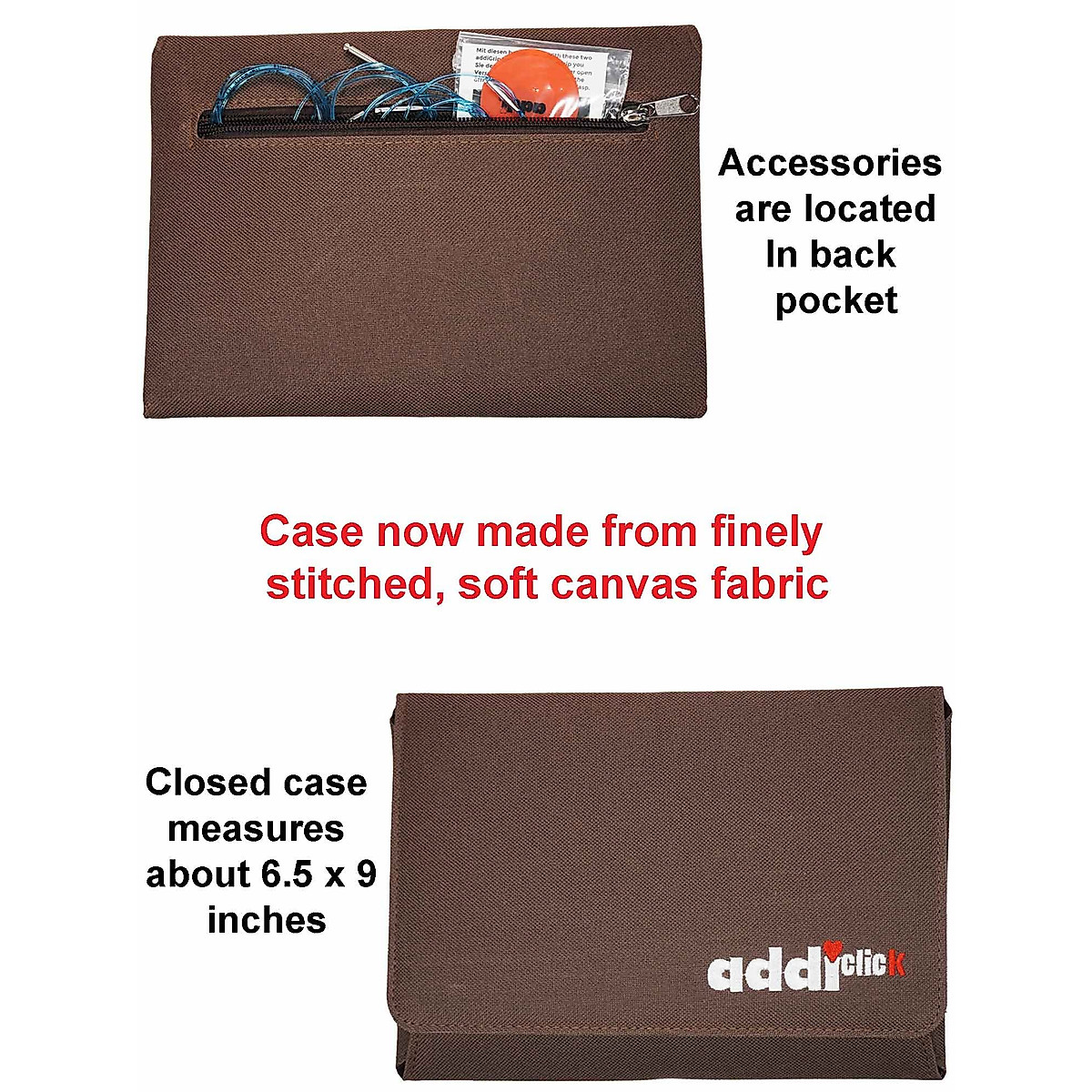 addi Click Rocket Lace Short 3.5-Inch Interchangeable Circular Knitting Needle Set Sizes US 4, 5, 6, 7, 8, 9, 10 and 11 with 5 Blue Cords, Brown Canvas Case with Project Bag