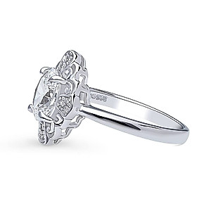 BERRICLE Sterling Silver Halo Wedding Engagement Rings Oval Cut Cubic Zirconia CZ Flower Ring for Women, Rhodium Plated Size 8