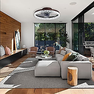 PSHRFANST 19.7" Ceiling Fan with Lights, Dimmable LED 6 Speeds Reversible Blades Timing with Remote Control, Semi Flush Mount Low Profile Fan, Brown