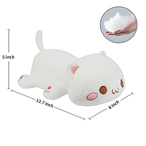 AFAN Cat Stuffed Animals Plush 13.7" Soft Cute Cat Plush Pillow Toys Kawaii Kitten Plushies Doll Gifts for Kids Girls Boys (Round Eyes, White)