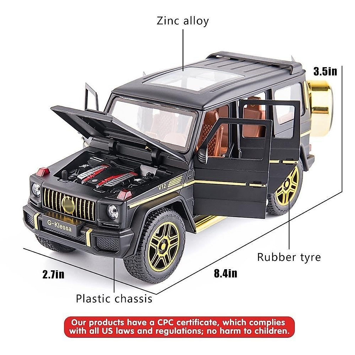 BDTCTK 1/24 Benz G63 AMG Model Car, Zinc Alloy Pull Back Toy car with Sound and Light for Kids Boy Girl Gift (Black)