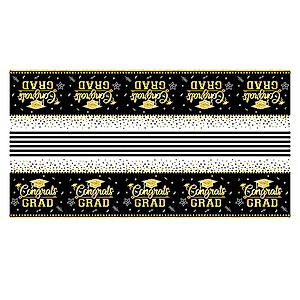 Ygdvlog Graduation Decorations Graduation Tablecloth 2PCS Class of 2023 Congrats Grad Black Graduation Party Tablecover Decorations Party Supplies Large Size Plastic 54"x108"(Black & Gold)