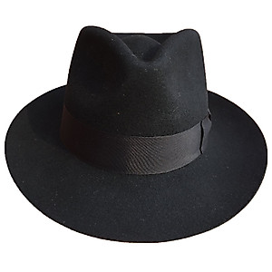 Classic Black Men's Wool Felt Godfather Gangster Mobster Gentleman Fedora Hat (L = 59cm (7 3/8))