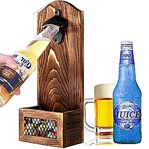 Bottle Openers Wall Mounted Wooden Vintage Beer Bottle Opener with Iron Cap Catcher Opener Tool for Kitchen, Bar, Yard Gifts for Men Beer Lovers