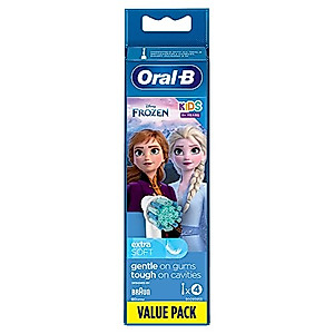 Oral-B Kids Electric Toothbrush Head, with Frozen 2 Characters, Extra Soft Round Bristles, for Ages 3+, Pack of 4, White