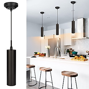 DAKASON Black Pendant Light, LED Modern Pendant Light Fixture for Kitchen Island, Industrial Pendant Lighting for Dining Room, Vintage chandelier to Decor Living Room, Hallway (1Pack)