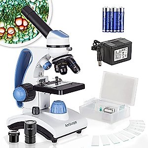 AmScope M162C-2L-PB10-WM Awarded 2018 Best Students and Kids Microscope Kit & SP-14 Microscope Slide Preparation Kit Including Stains