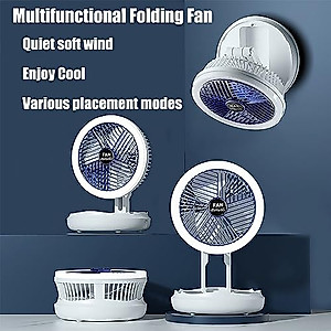 UBEFANS Table Fan, Rechargeable Battery Powered Desk Fan, 90° Multifunctional Foldable Ultra Quiet 4 Speed Lightweight, Portable Air Circulation Fan with Hook, Wall Fan for Bedroom Home Desktop
